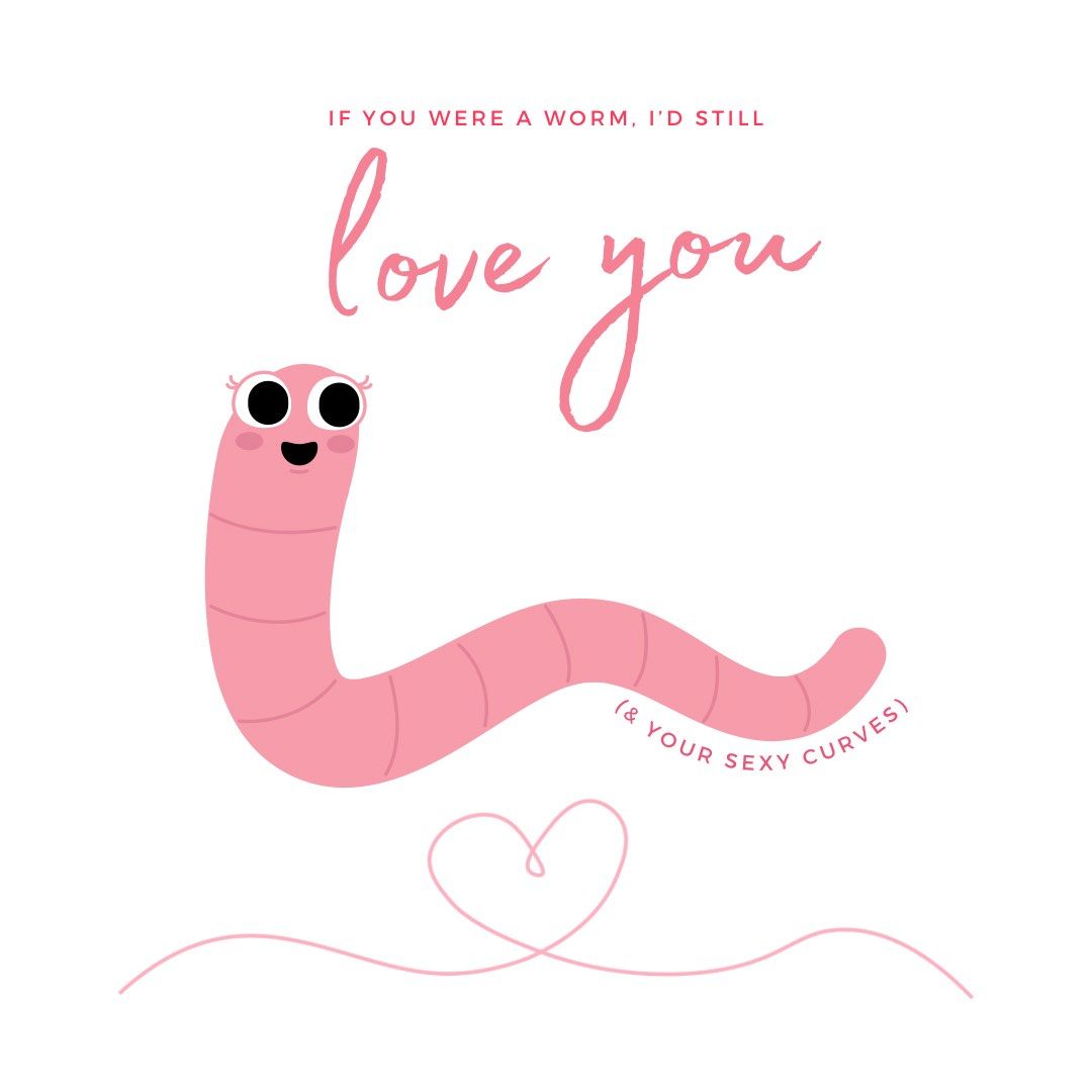 Love worm couple greeting Valentine’s Day anniversary card, Hobbies ...