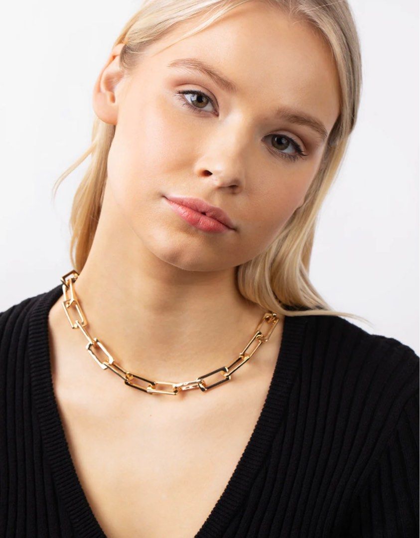 LOVISA (Gold Plated Large Rectangle Link Chain Necklace), Women's ...