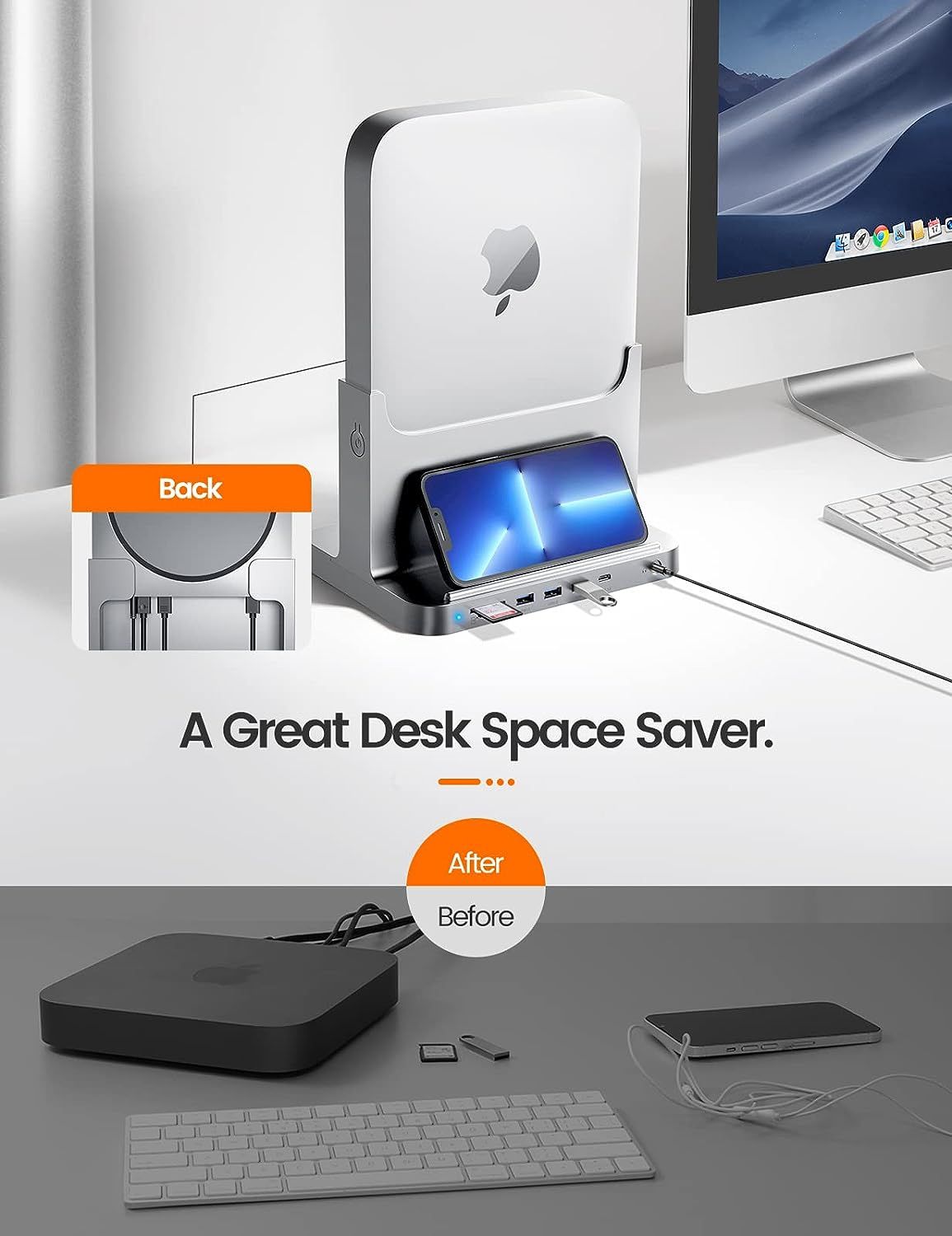 Mac Mini Stand Space, Dofuhem Silver ABS Dock for Mac Mini, 8-in-1 Dock ...