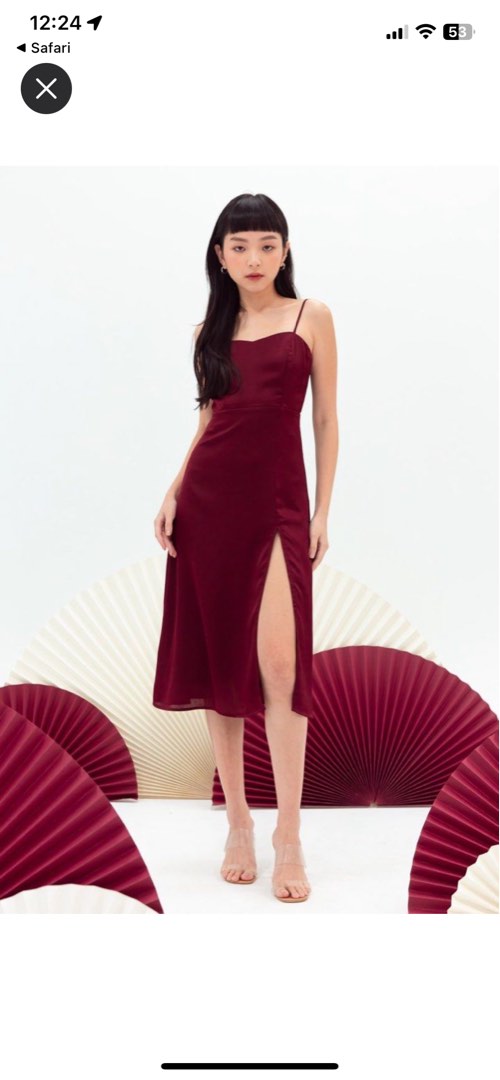 Mikayla Shelda Midi Dress in wine red, Women's Fashion, Dresses & Sets ...
