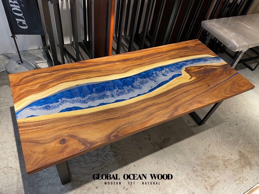 OCEAN Design Solid Wood Epoxy Resin Table, Furniture & Home Living ...
