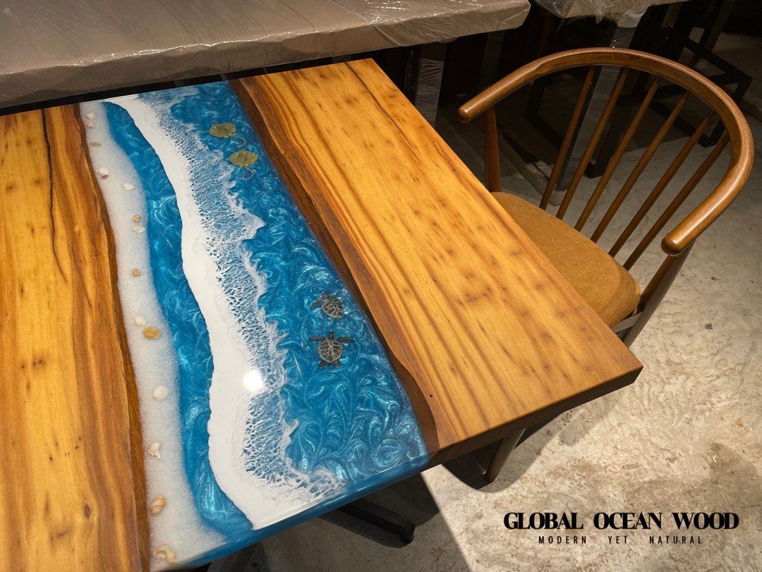 OCEAN Design Solid Wood Epoxy Resin Table, Furniture & Home Living ...