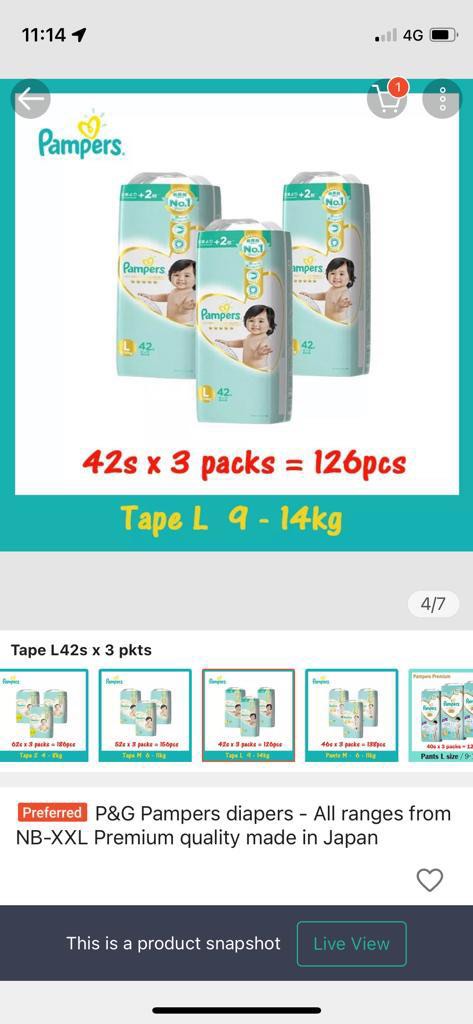 Pampers Tape Diapers - L size, Babies & Kids, Bathing & Changing ...
