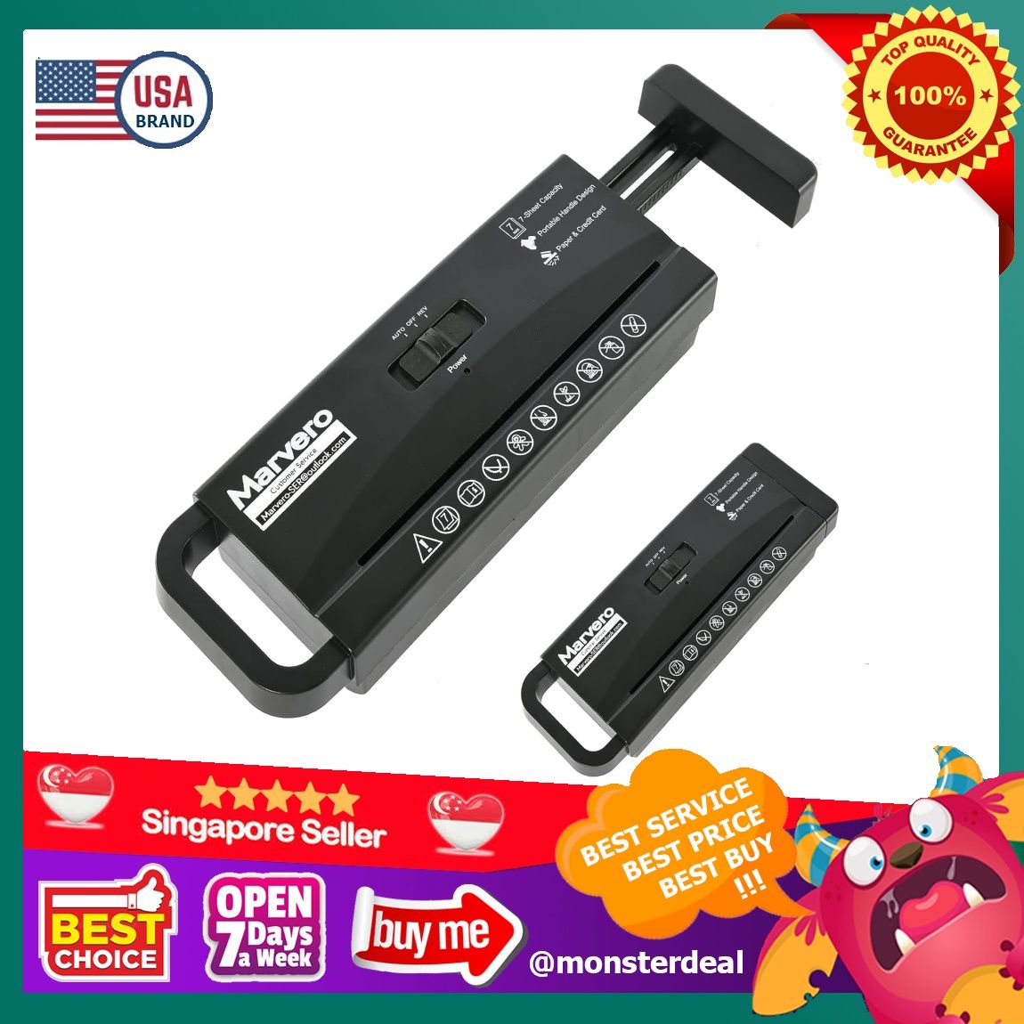 Paper Shredder Without Basket, 7-Sheet Strip Cut Shredder for Office ...