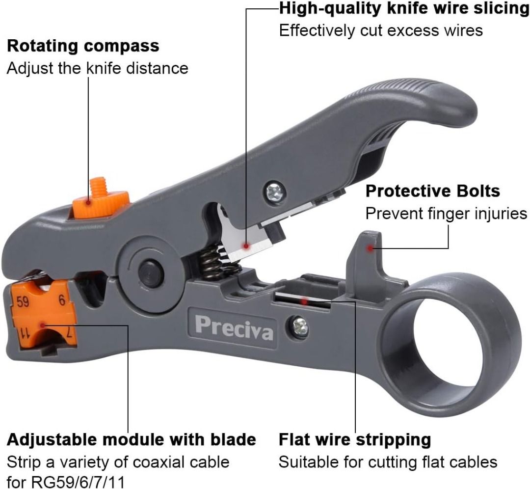 Preciva Coax Cable Crimper, Coaxial Cable Compression Tool Kit with ...