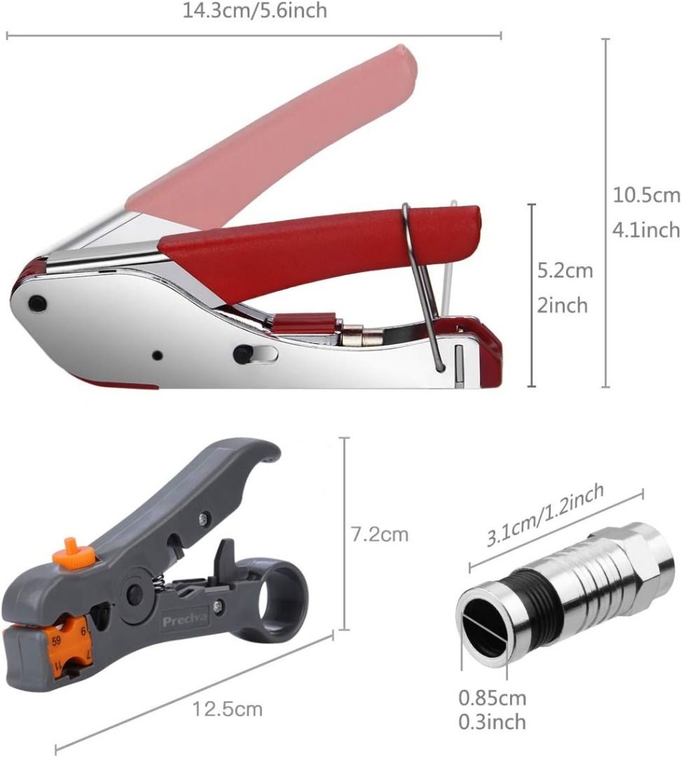 Preciva Coax Cable Crimper, Coaxial Cable Compression Tool Kit with ...