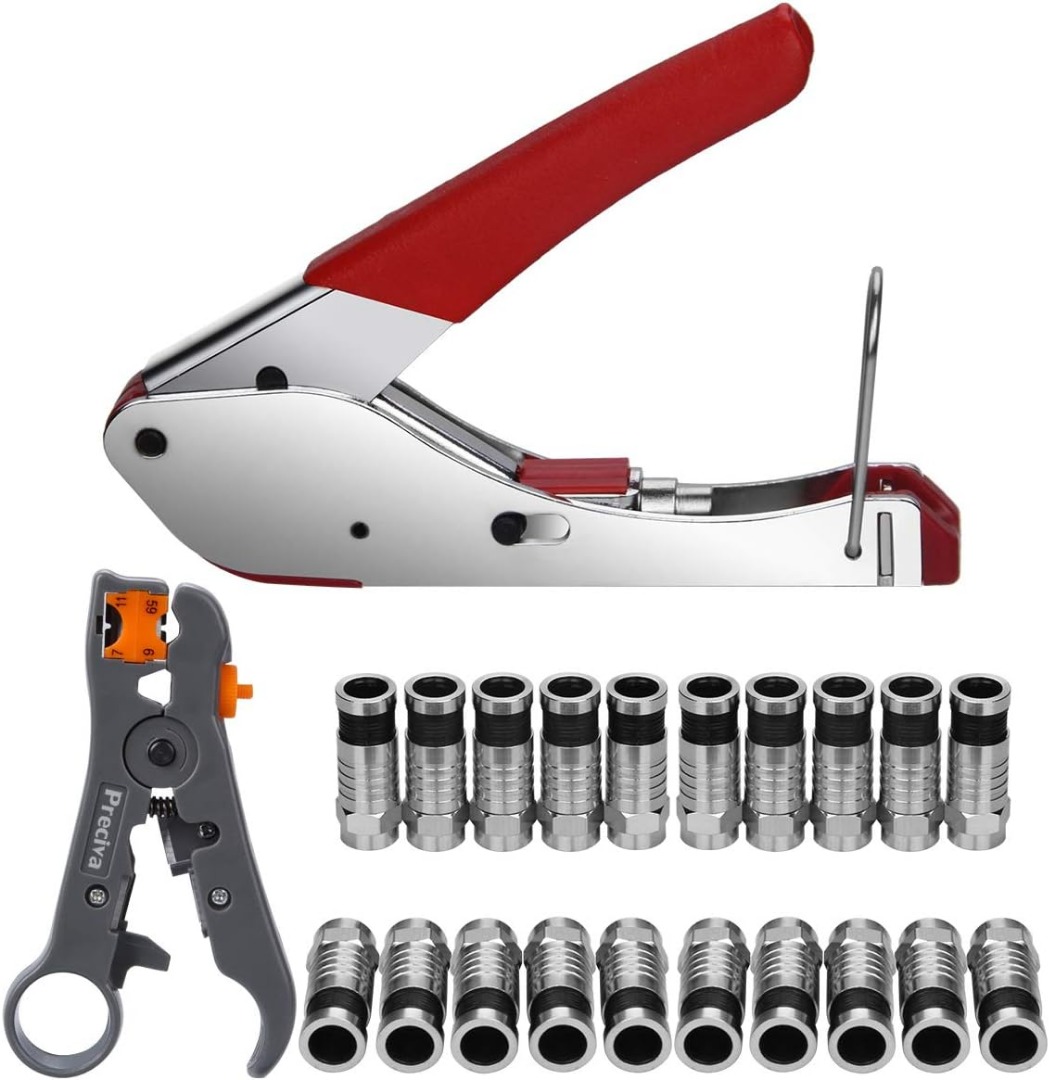 Preciva Coax Cable Crimper, Coaxial Cable Compression Tool Kit with ...