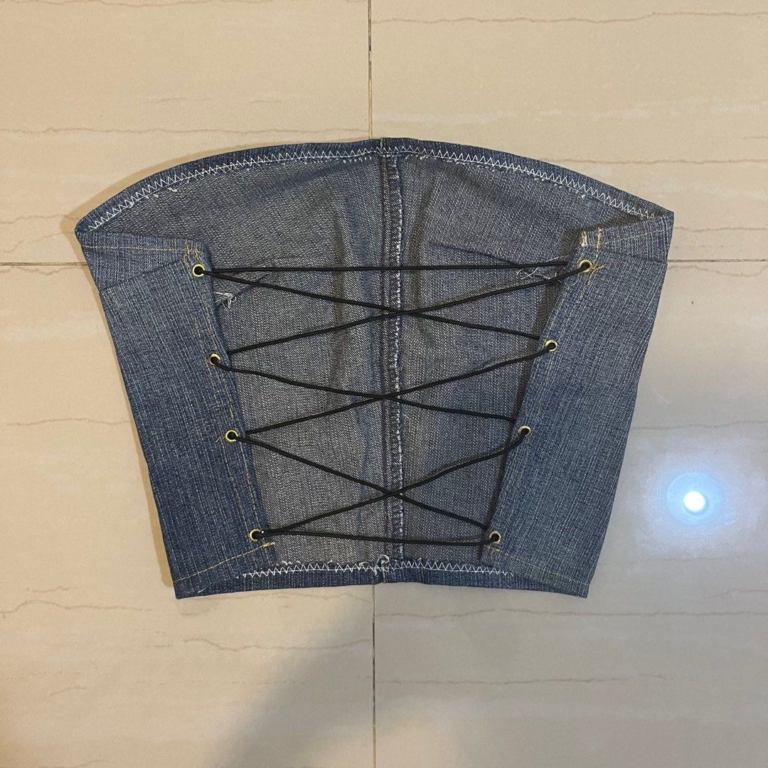 reworked denim backless tube top on Carousell