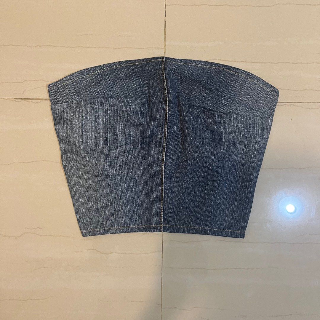 reworked denim backless tube top on Carousell