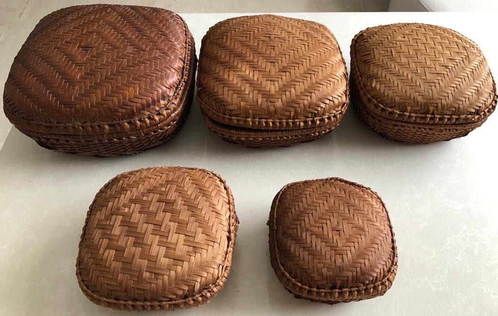 Set of 5 handmade cane containers (stackable into 1)), Furniture & Home ...