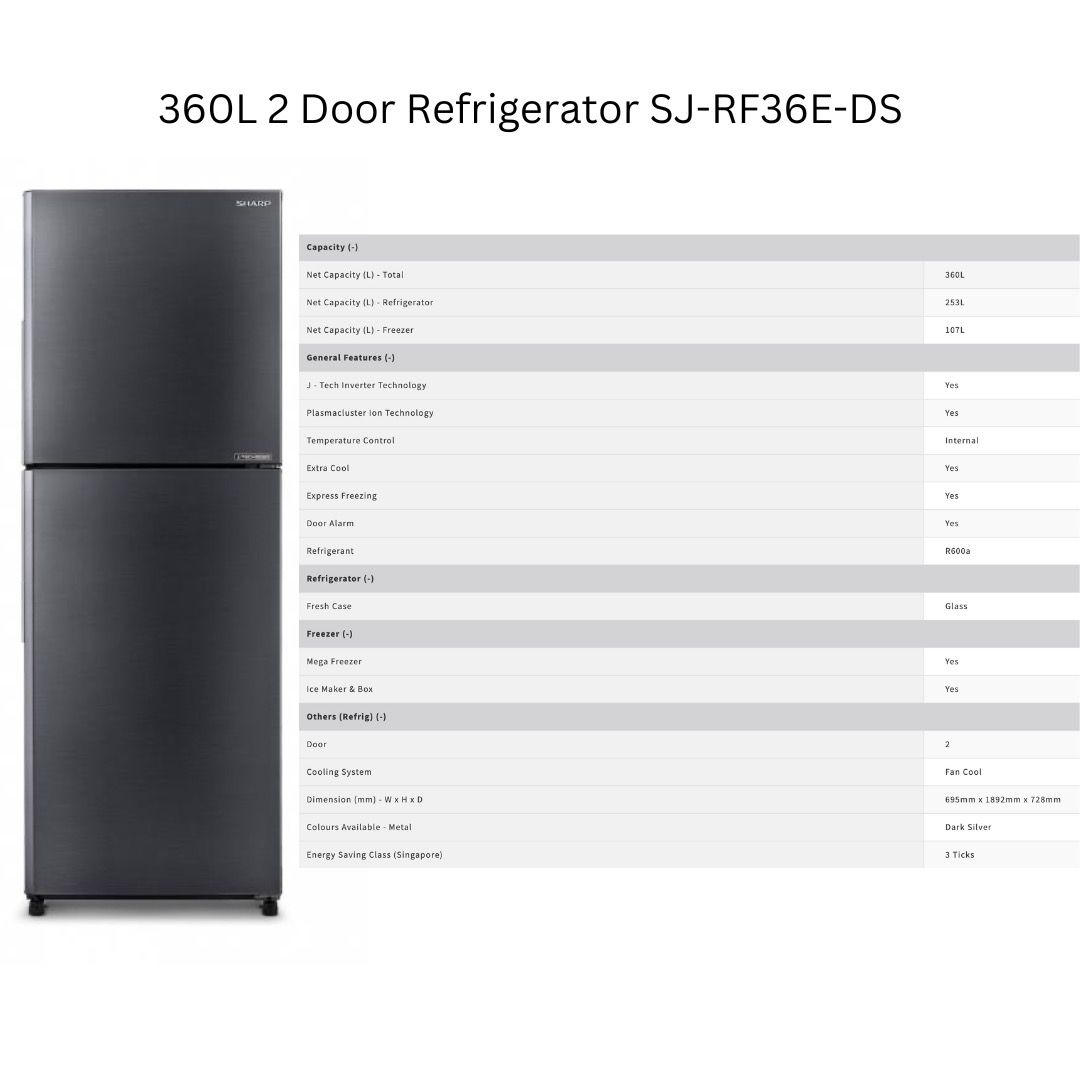 SHARP 224/315L 2 DOOR TOP FREEZER REFRIGERATOR [SJ-RX30E-SL/SJ-RX42E-SL ...