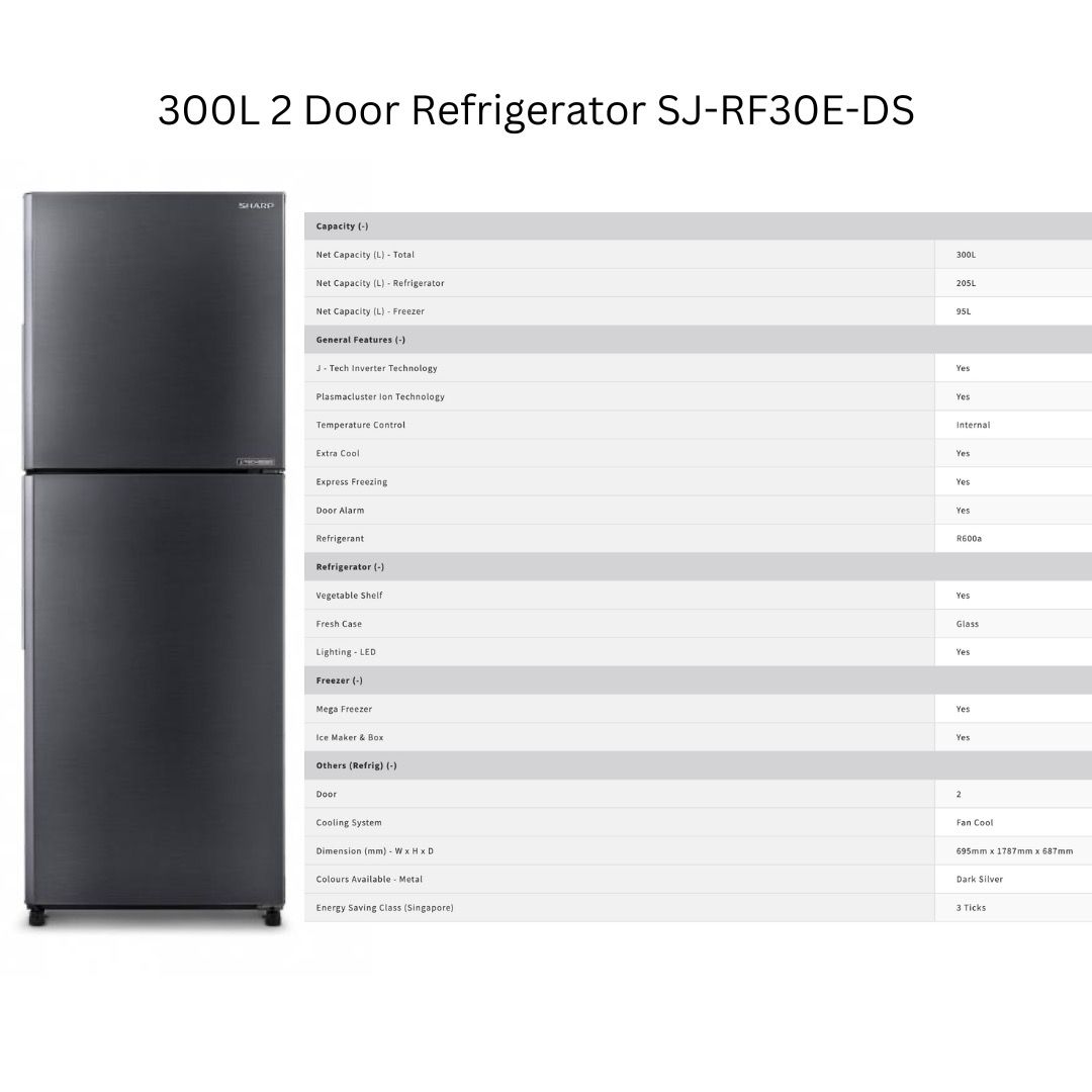 SHARP 224/315L 2 DOOR TOP FREEZER REFRIGERATOR [SJ-RX30E-SL/SJ-RX42E-SL ...