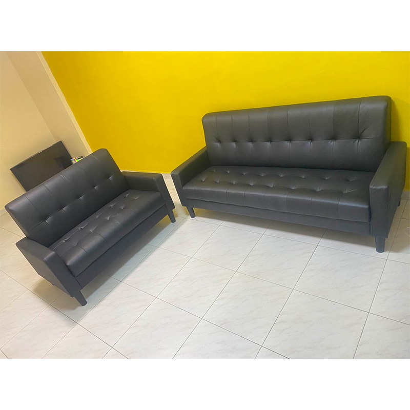 Simple Sofa PVC Leather Sofa Free Install Sofa COD 2Seater/3Seater Sofa ...