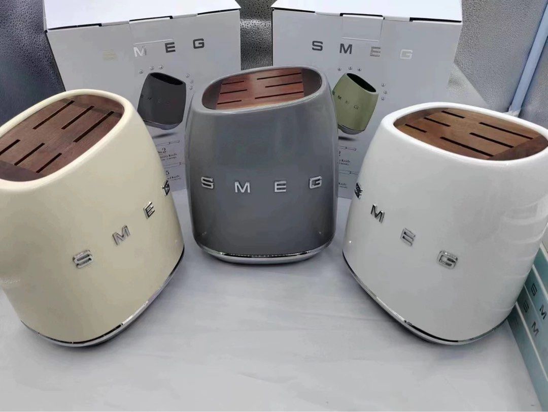 SMEG 7-Piece Knife Storage Block & Stainless Steel Knives Set (6 ...