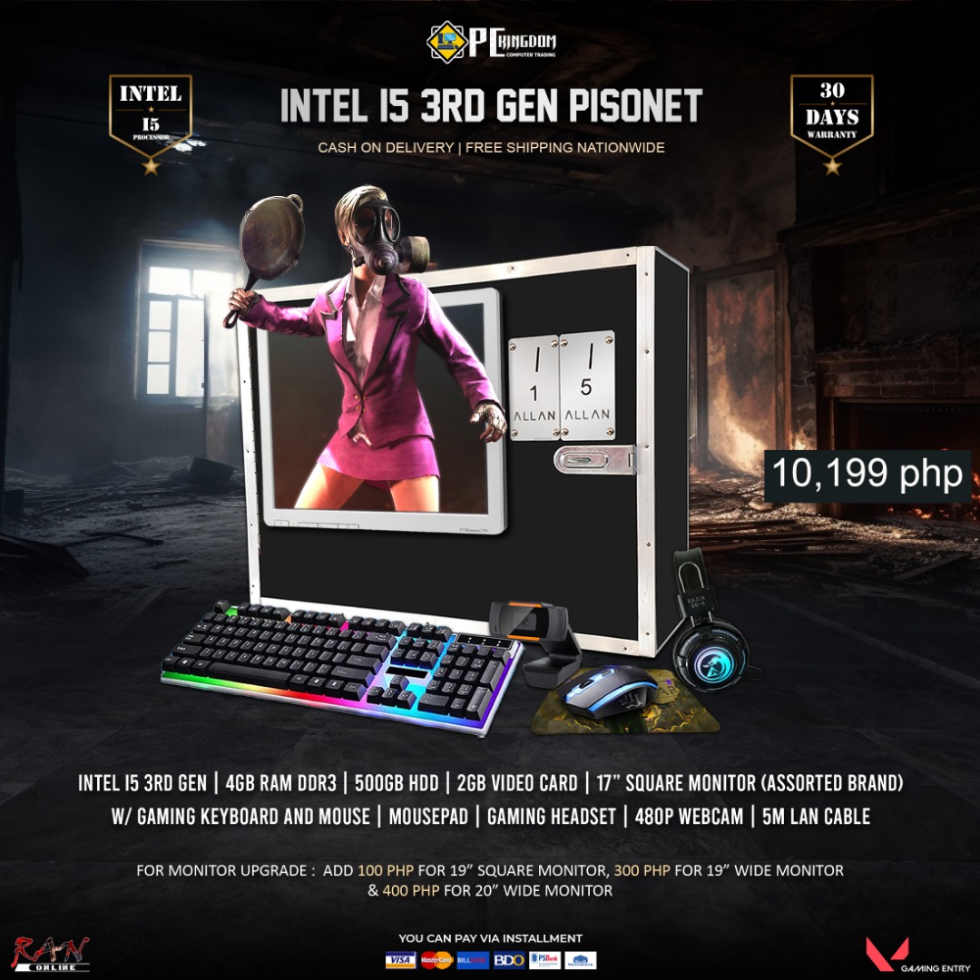 Tabletop pisonet Intel Core i5 3rd gen 4GBRAM 500gb HDDD 17"monitor ...