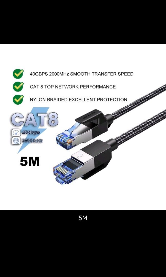 UGREEN Nylon Braided CAT 8 Ethernet Cable 40Gbps 200MHz (5Meters ...