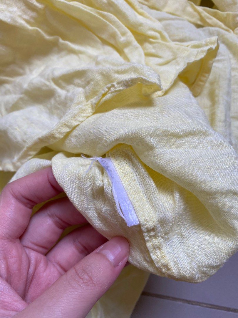 Uniqlo Linen Pastel Yellow Top on Carousell