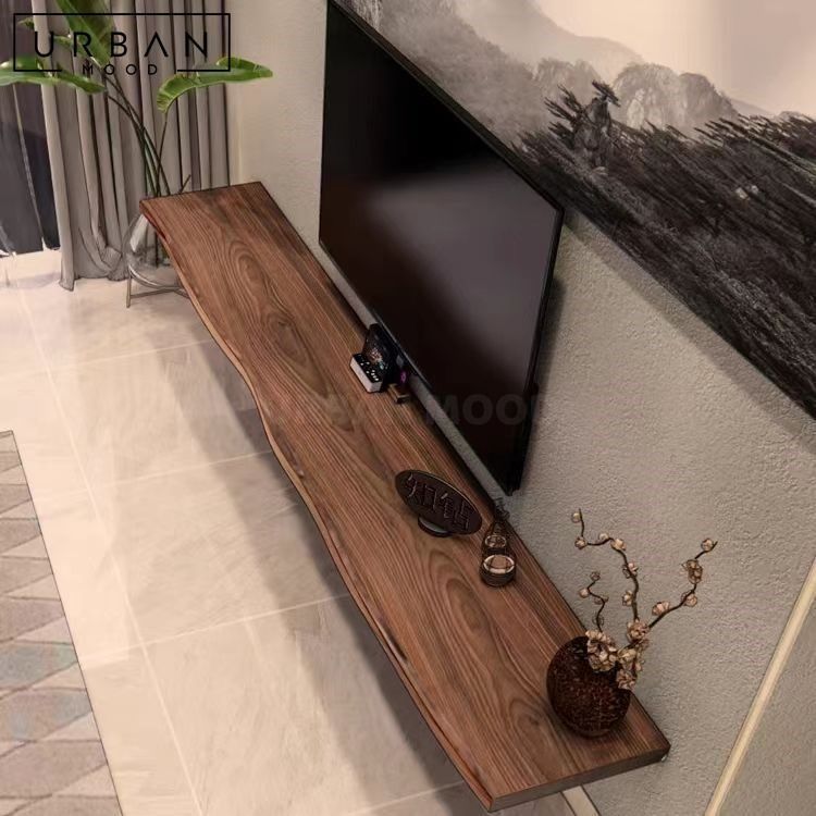 VERNIA Rustic Solid Wood Floating TV Console, Furniture & Home Living ...