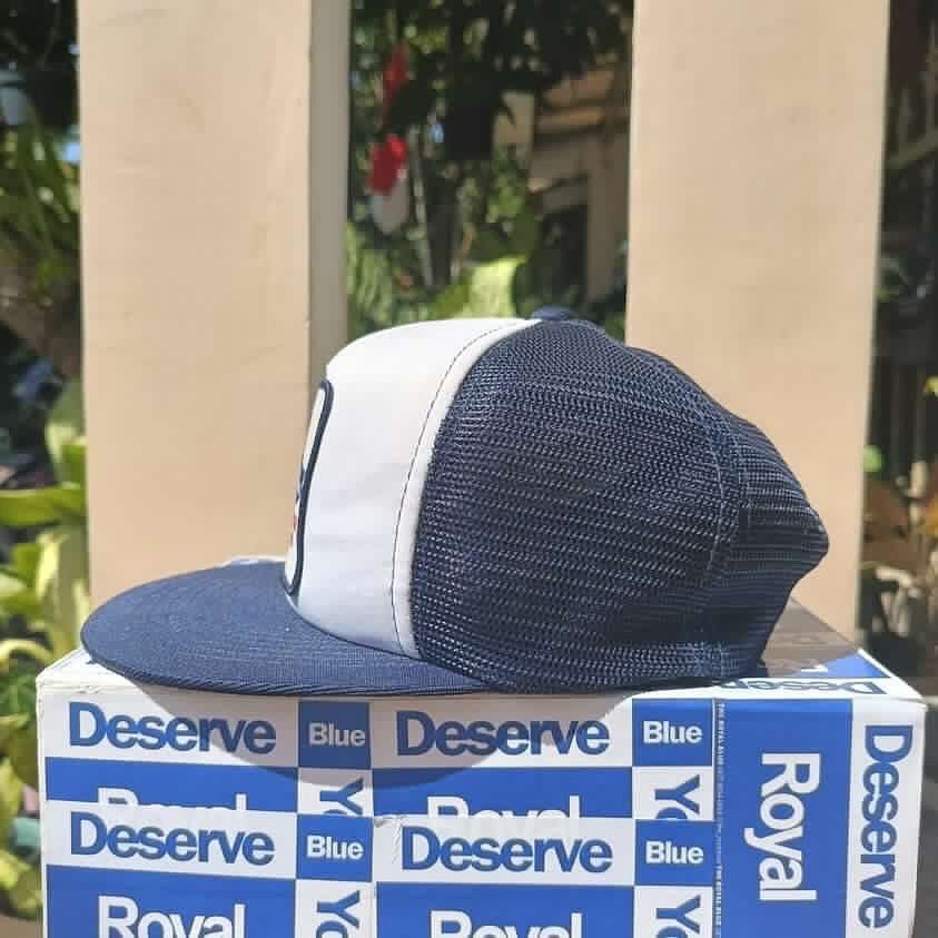 Vintage Esso 70s Trucker Cap Flat Brim White and navy blue two tone ...