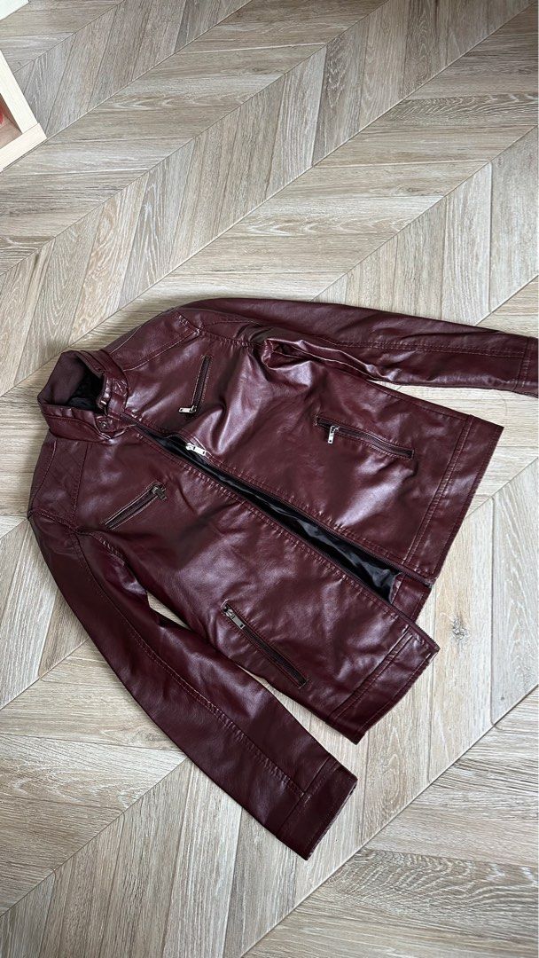 Wine red leather jacket, Men's Fashion, Coats, Jackets and Outerwear on ...