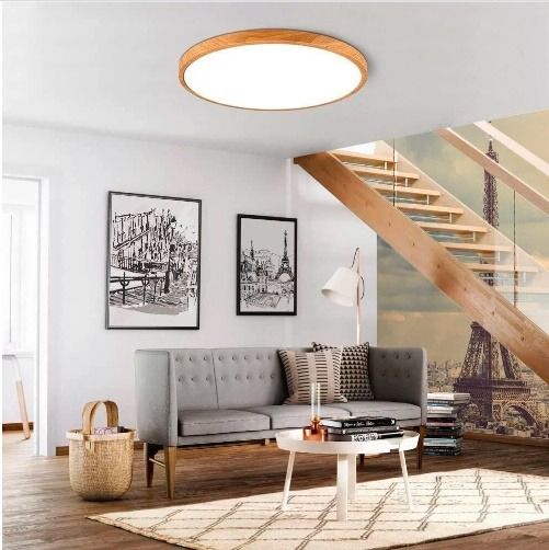 LED Ceiling light Wooden Frame with remote control daylight warm white ...