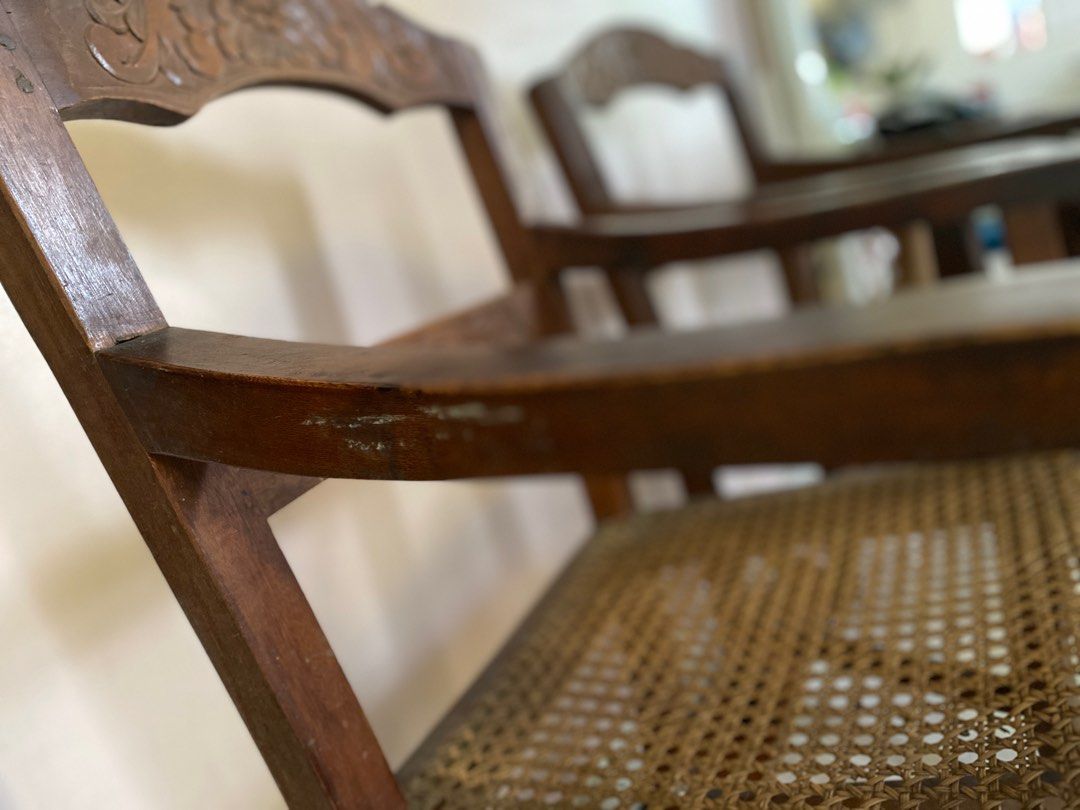 Wooden solihiya chairs with arm rest on Carousell