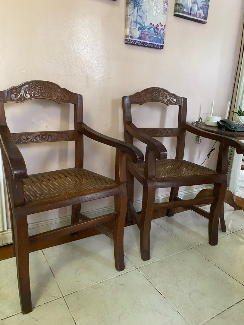 Wooden solihiya chairs with arm rest on Carousell