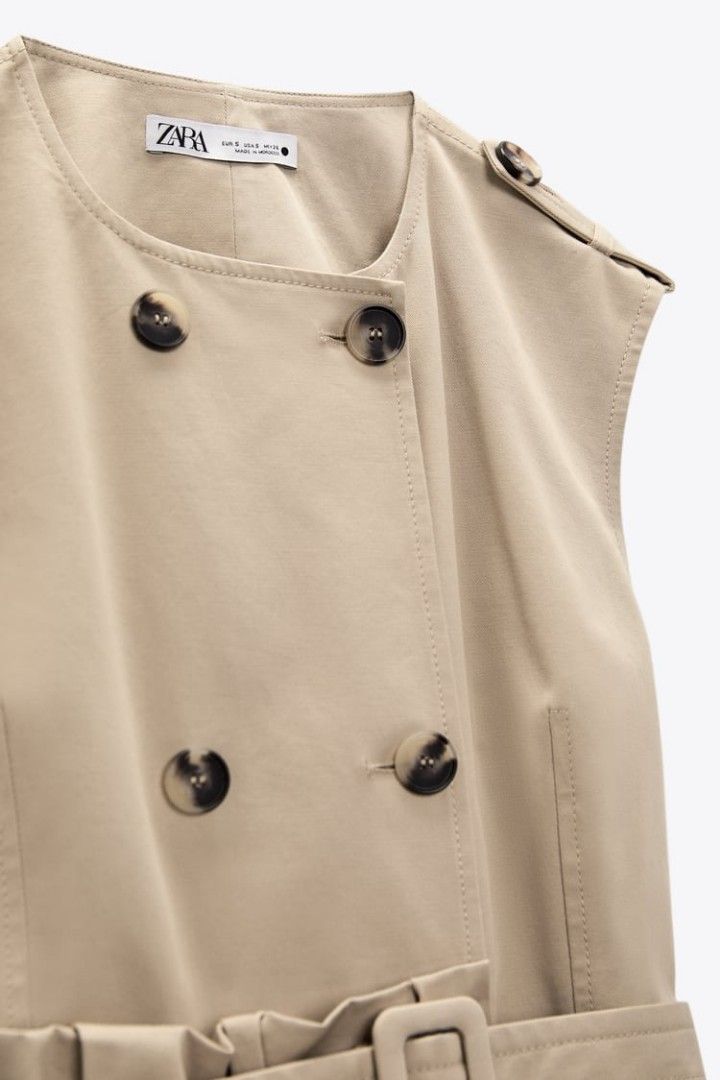 Zara Long Coat Dress Outer Jacket With Belted Gabardine Size M, Fesyen ...