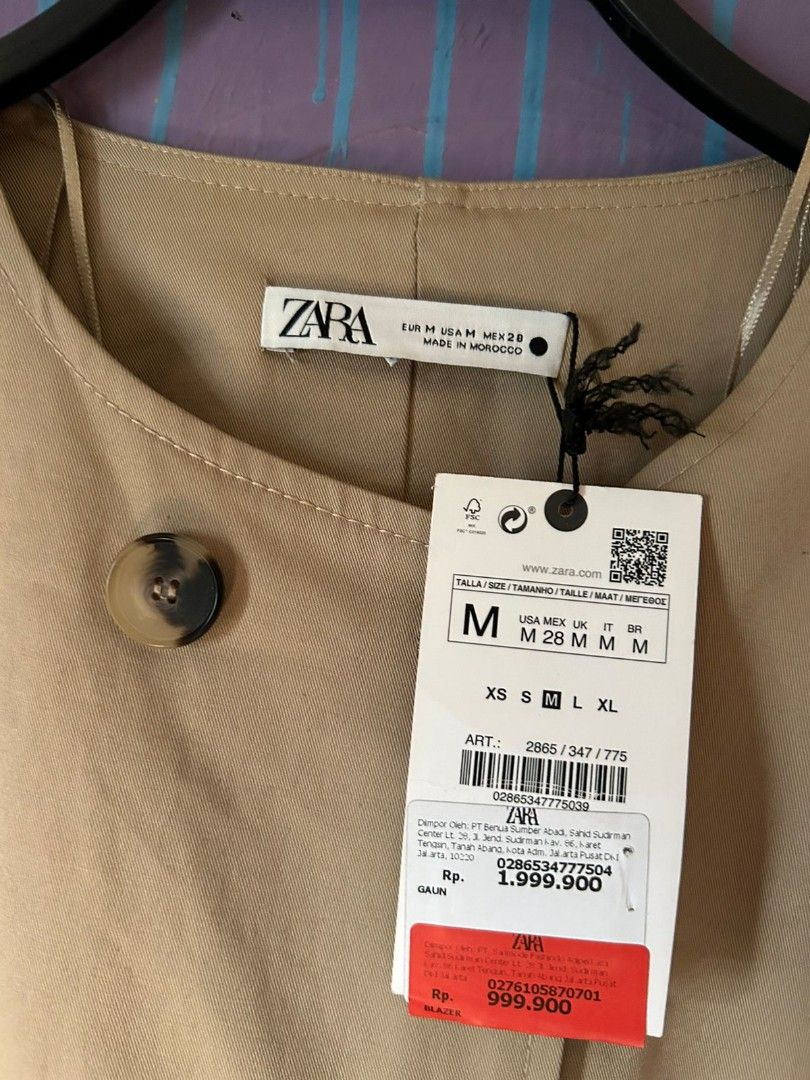 Zara Long Coat Dress Outer Jacket With Belted Gabardine Size M, Fesyen ...