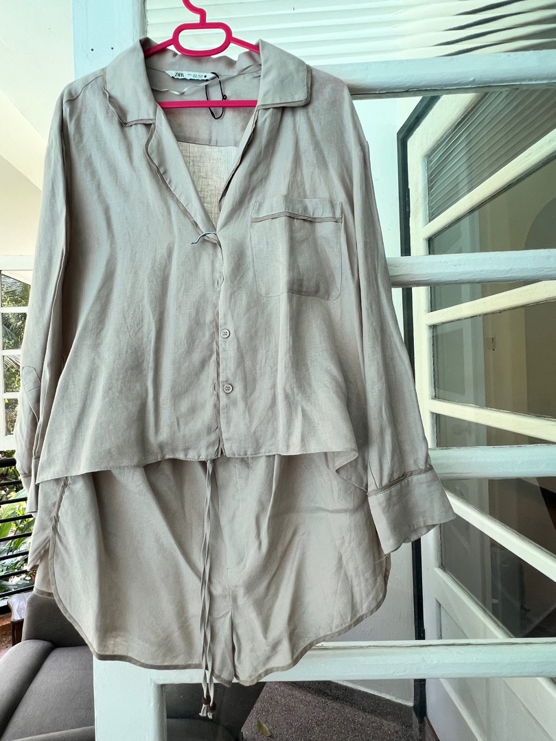 Zara Relaxed Linen Co-ord in Beige, Women's Fashion, Dresses & Sets ...