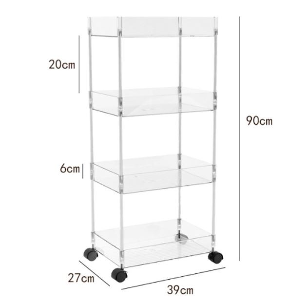 4 Layer Storage Rack w/ Wheels - Transparent 39L*27W*90H, Furniture ...