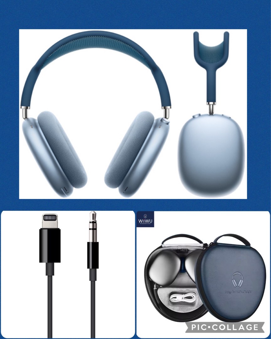 Apple AirPods Max Blue with lightning audio cable and travel hard case ...