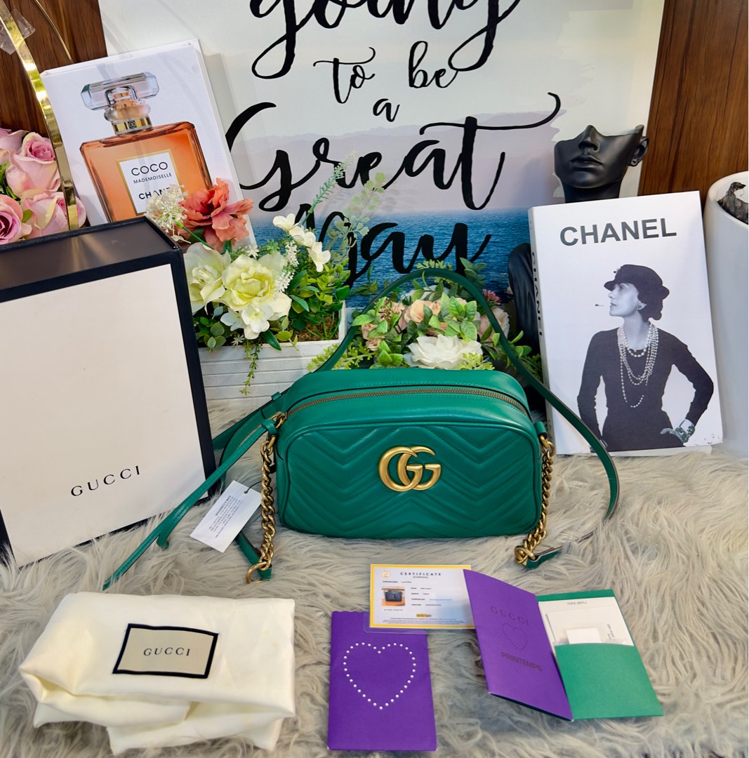 Authentic GUCCI MARMONT GREEN camera bag ( RANK A- SA ), Luxury, Bags ...