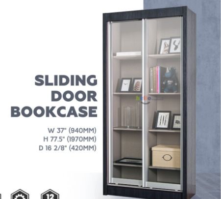 Barry Sliding Door Bookcase / Display Cabinet, Solid Plywood, Furniture ...