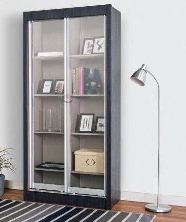 Barry Sliding Door Bookcase / Display Cabinet, Solid Plywood, Furniture ...