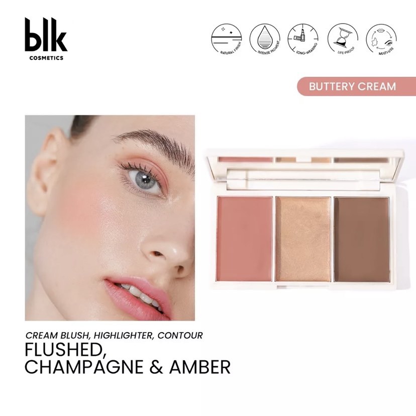 BLK Cosmetics Daydream Cream Blush, Highlighter, and Contour/Bronzer Multipalette in Flushed ...
