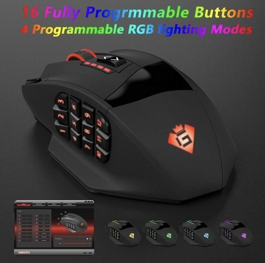 C3)Gamspeed V8 Pro RGB Wireless MMO Gaming Mouse, 16,000 DPI Optical ...