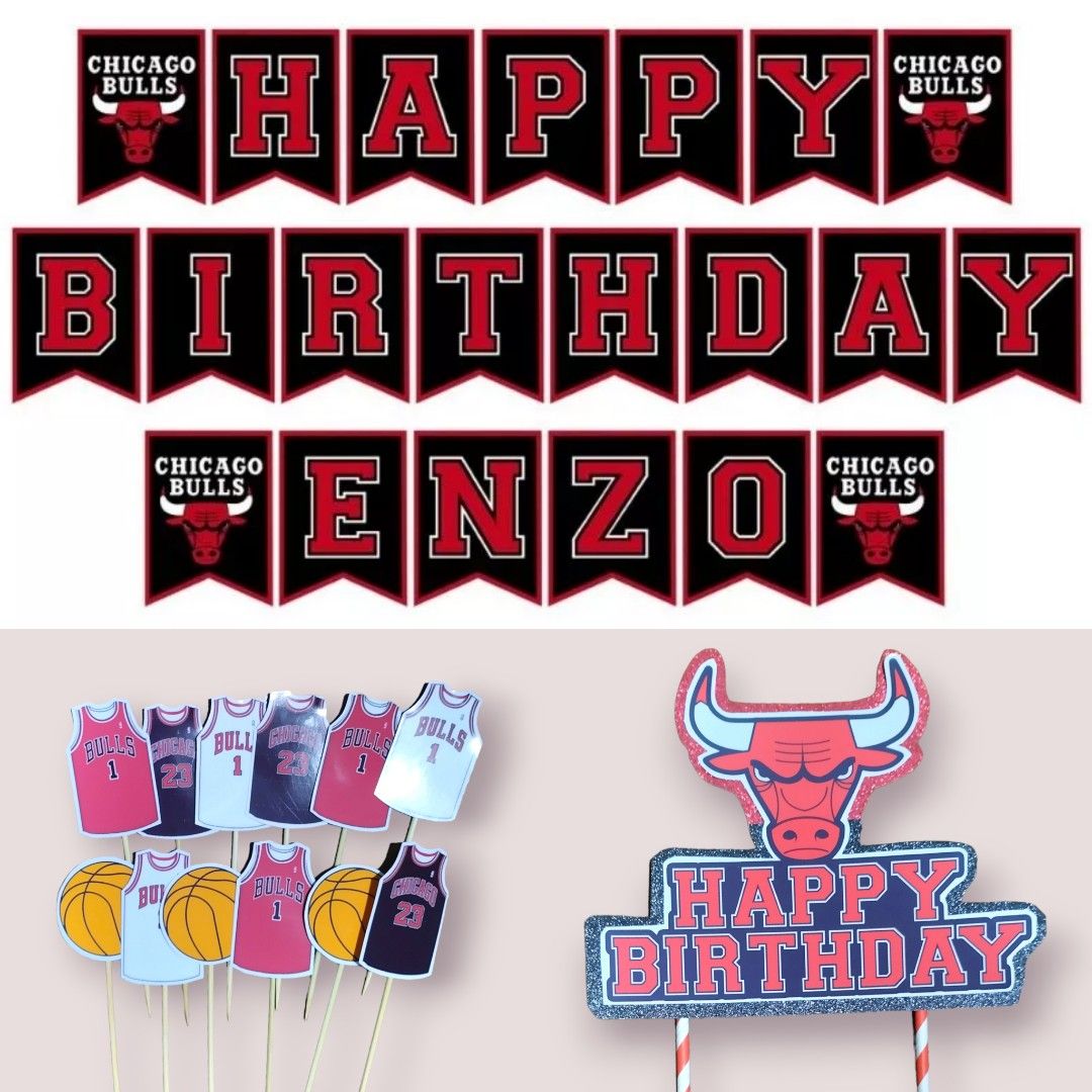 Chicago Bulls NBA Team Basketball Theme Birthday Party Banner Cupcake ...