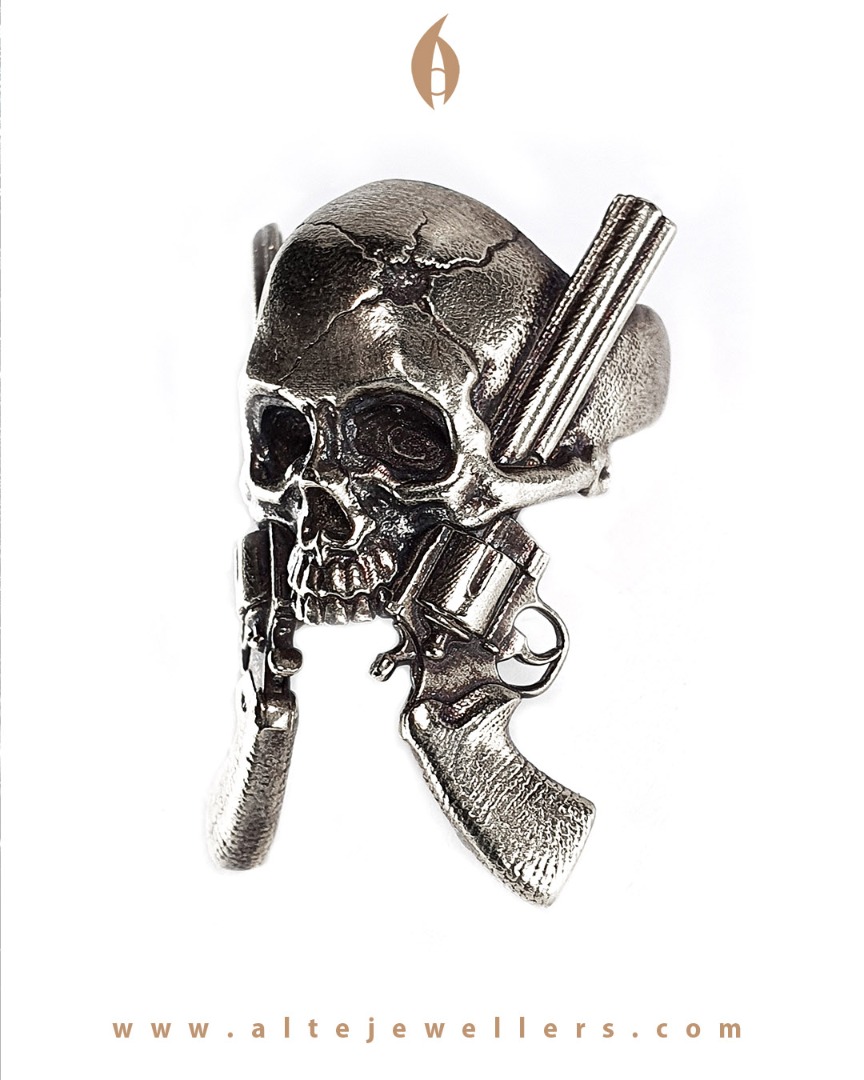 Colt Revolver Gunslinger Pistol Wild Western Cowboy Skull Ring | 925 ...