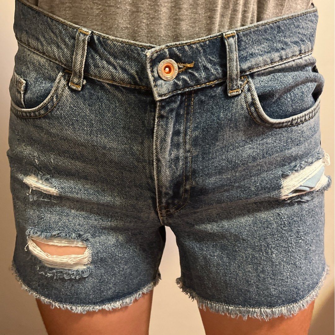 Dark Blue Denim Ripped Shorts, Women's Fashion, Bottoms, Jeans ...