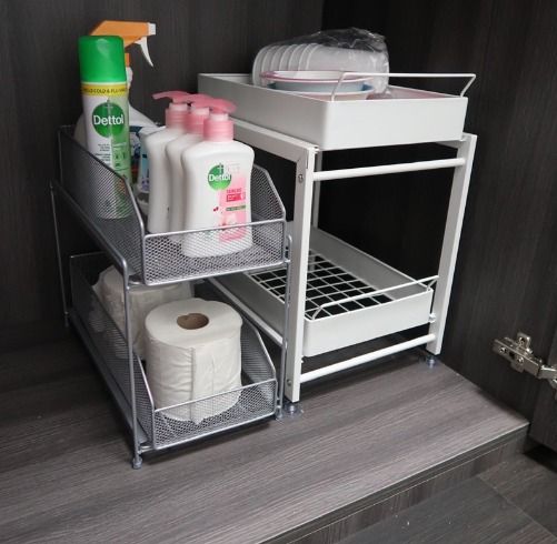 Elysian Sliding Under Sink Cabinet / Table Top Rack Storage Organizer ...