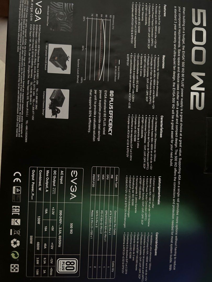 EVGA 500W Power Supply Non- Modular, Computers & Tech, Parts ...