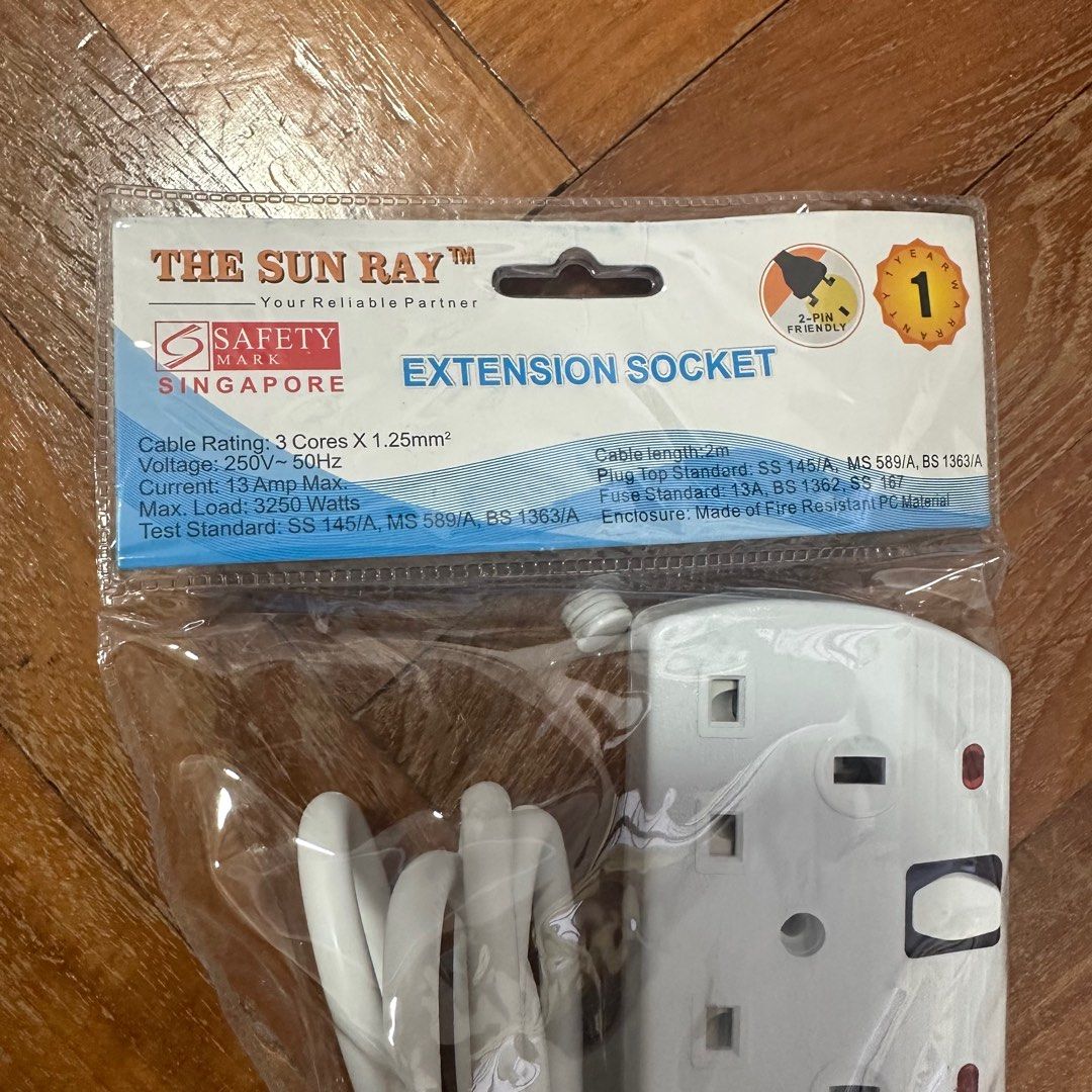 Extension Socket cord plug 5 plugs, TV & Home Appliances, Other Home ...