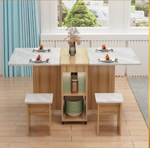 Folding Table Movable Wooden Rectangle Dining Table Living Room ...