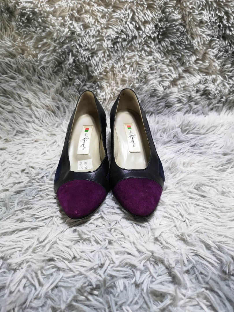 Ginza Kanematsu Tri Color Suede Leather Kitten Heels, Women's Fashion ...