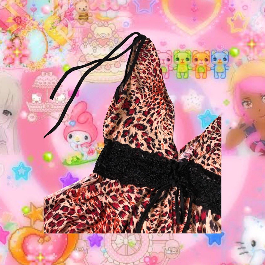 GYARU ANIMAL PRINT BUTTERFLY FLOWY TOP on Carousell