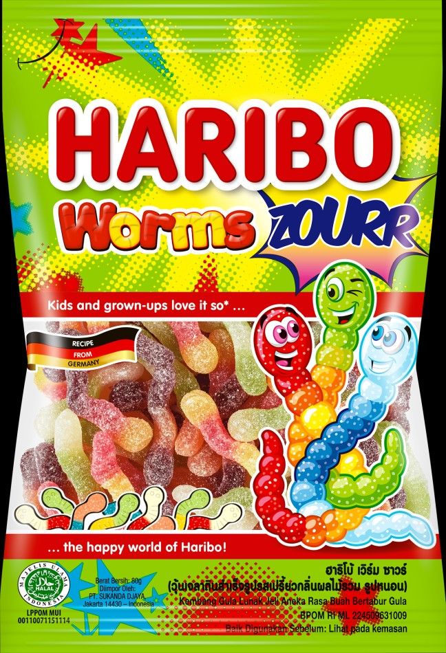 Haribo gummy sour sweet soft chewy candy mix gummy worms cola candy ...