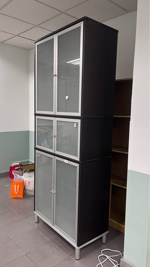 IKEA black Glass wood cabinet 2m, Furniture & Home Living, Furniture ...