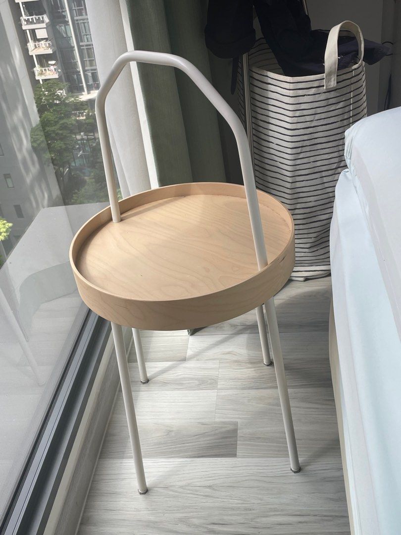 Ikea Burvik side table - 38 cm white x oak, Furniture & Home Living ...