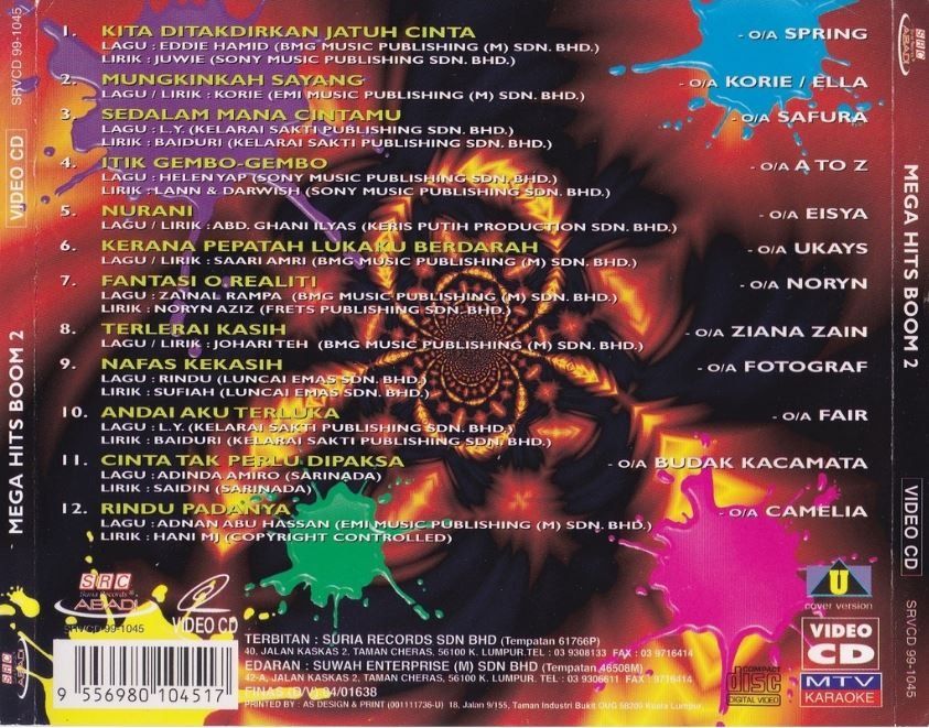 Mega Hits Boom 2 VCD MTV Karaoke Spring Korie Ella Safura Origina New ...